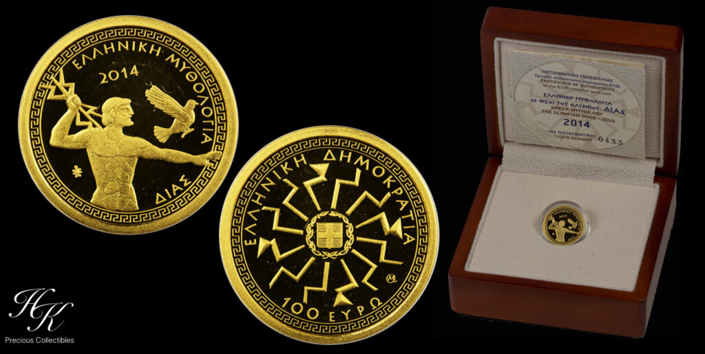 HK Precious Collectibles - Gold 100 Euro 2014 gold proof coin "ZEUS" Greece