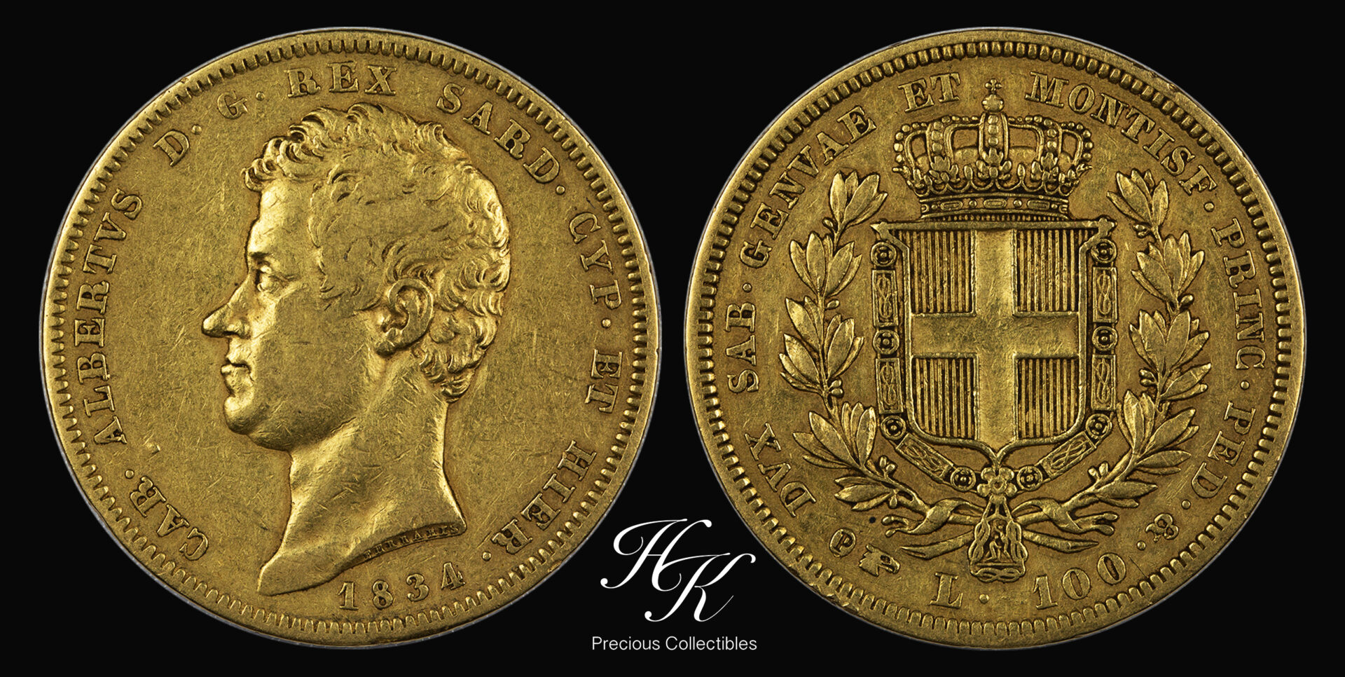 HK Precious Collectibles - Gold 100 Lire 1834 P - Carlo Alberto - Italy