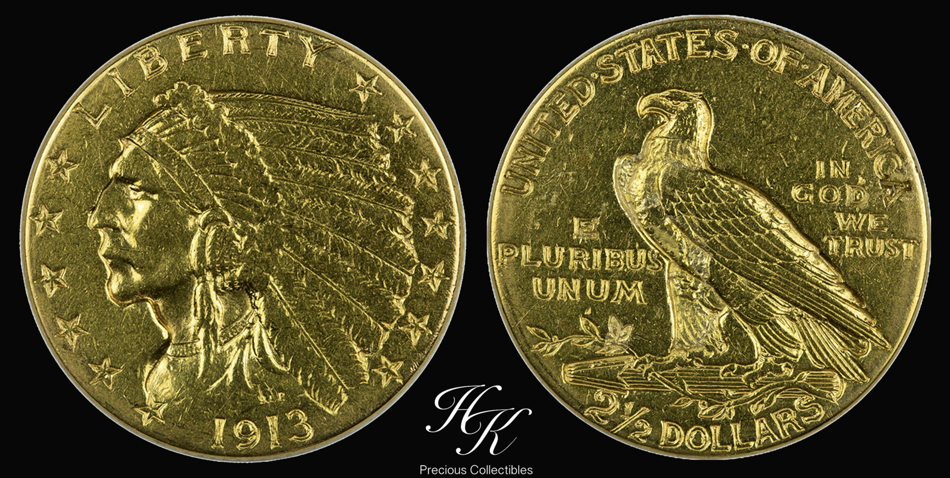 HK Precious Collectibles - Gold 2.5 dollars (2 1/2 $ ) indian 1913 USA