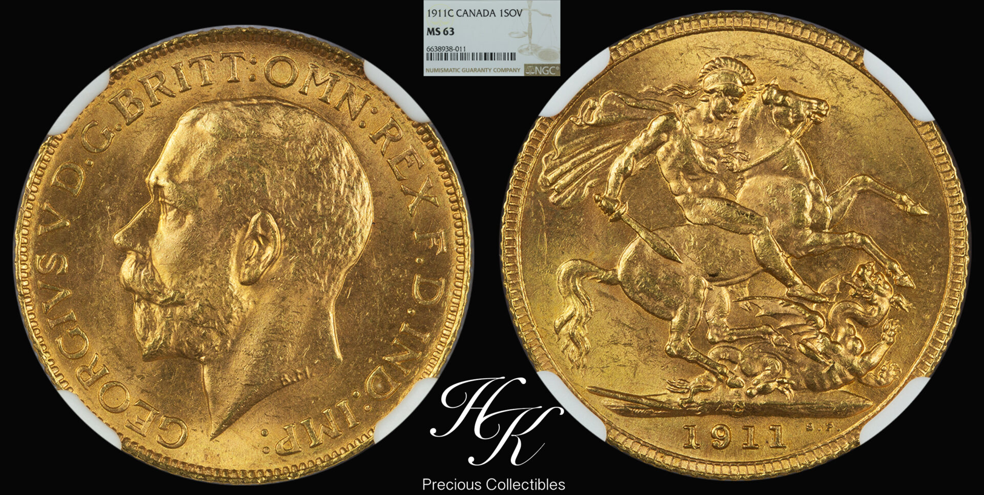 HK Precious Collectibles - Gold "GEORGE V" sovereign 1911 C NGC MS63 Canada