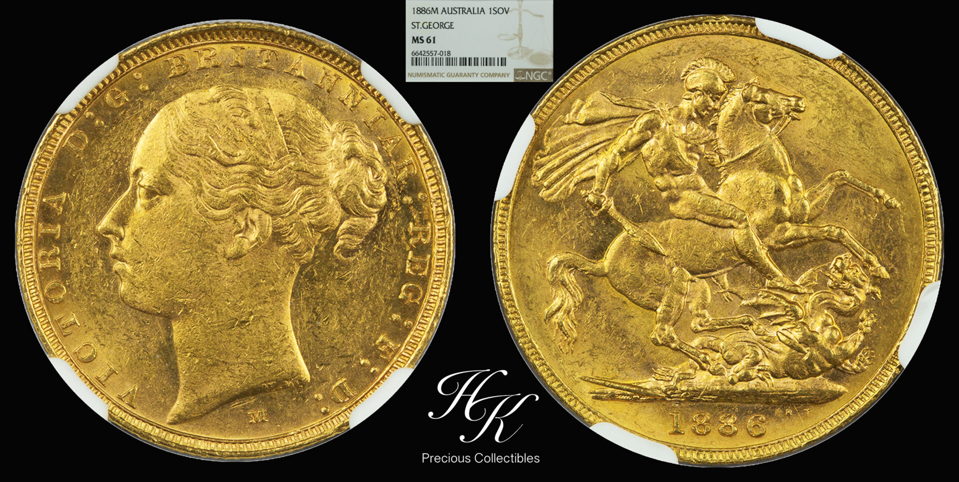 HK Precious Collectibles - Gold sovereign 1886 M "Victoria" NGC MS61 Melbourne Australia