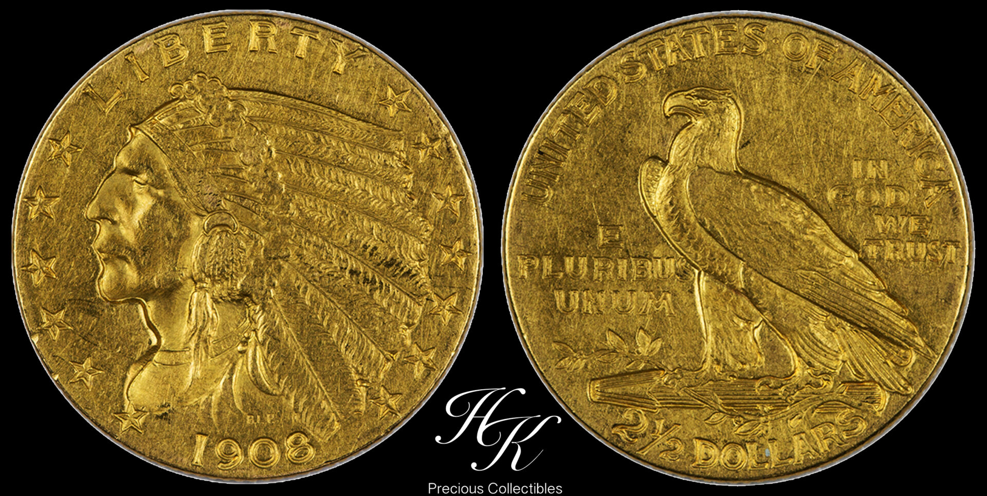 HK Precious Collectibles - Gold 2.5 dollars (2 1/2 $ ) indian 1908 USA